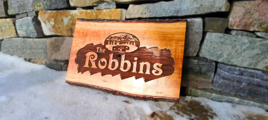 CUSTOM ANY DESIGN : Rustic Live Edge Wood Sign Engraved on Solid Cherry ...