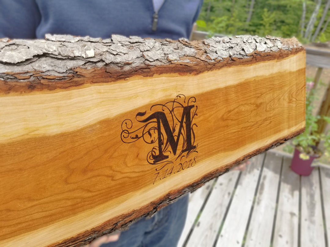 Custom Monogram : Wedding Guest Book Alternative Wood Bench / Tabletop ...